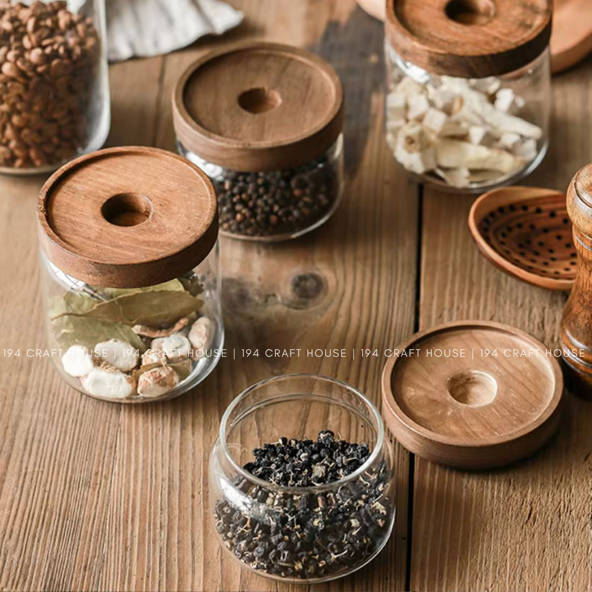 350ml Glass Container Wood Airtight Seal Lid – 194 Craft House